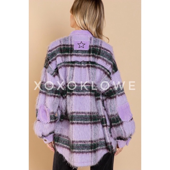 POL | Tops | Last One Pol Purple Shaggy Plaid Shacket Button Down ...